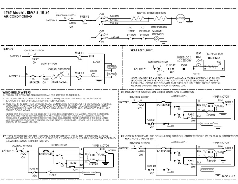 69 Mustang Schematic PG4 Rev7 | PDF | Electric Motor | Relay