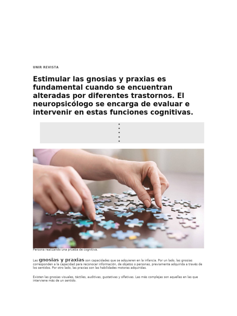 Estimular Las Gnosias y Praxias Es Fundamental | PDF | Neurociencia | Cognición