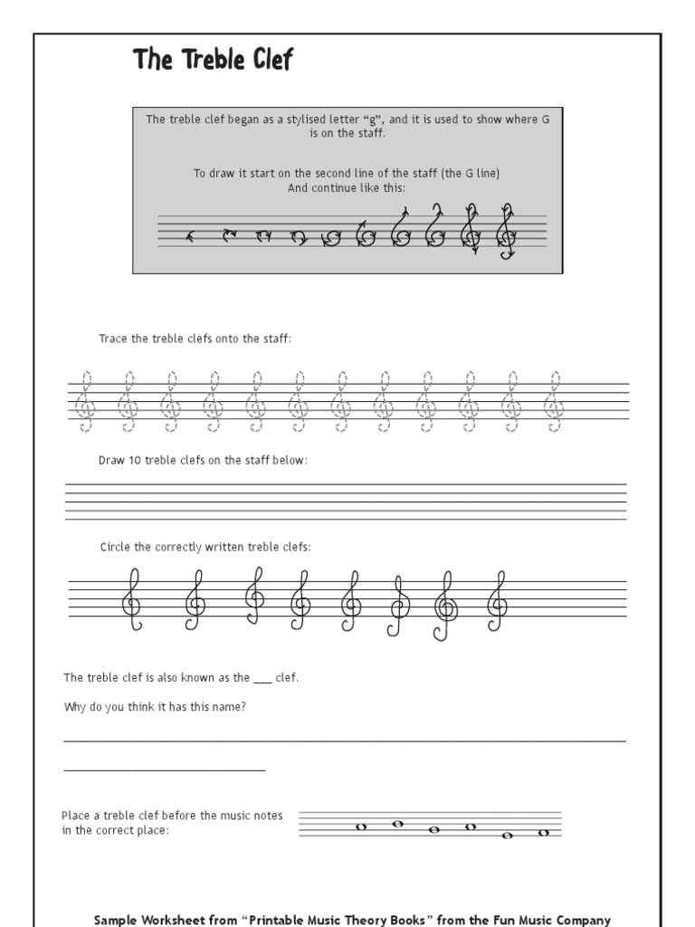 The Treble Clef: Sample Worksheet From "Printable Music Theory Books ...