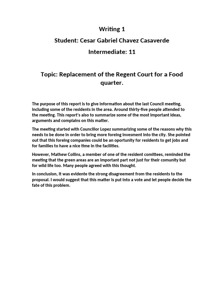 Writing 1 Cesar Chavez Intermediate 11 | PDF