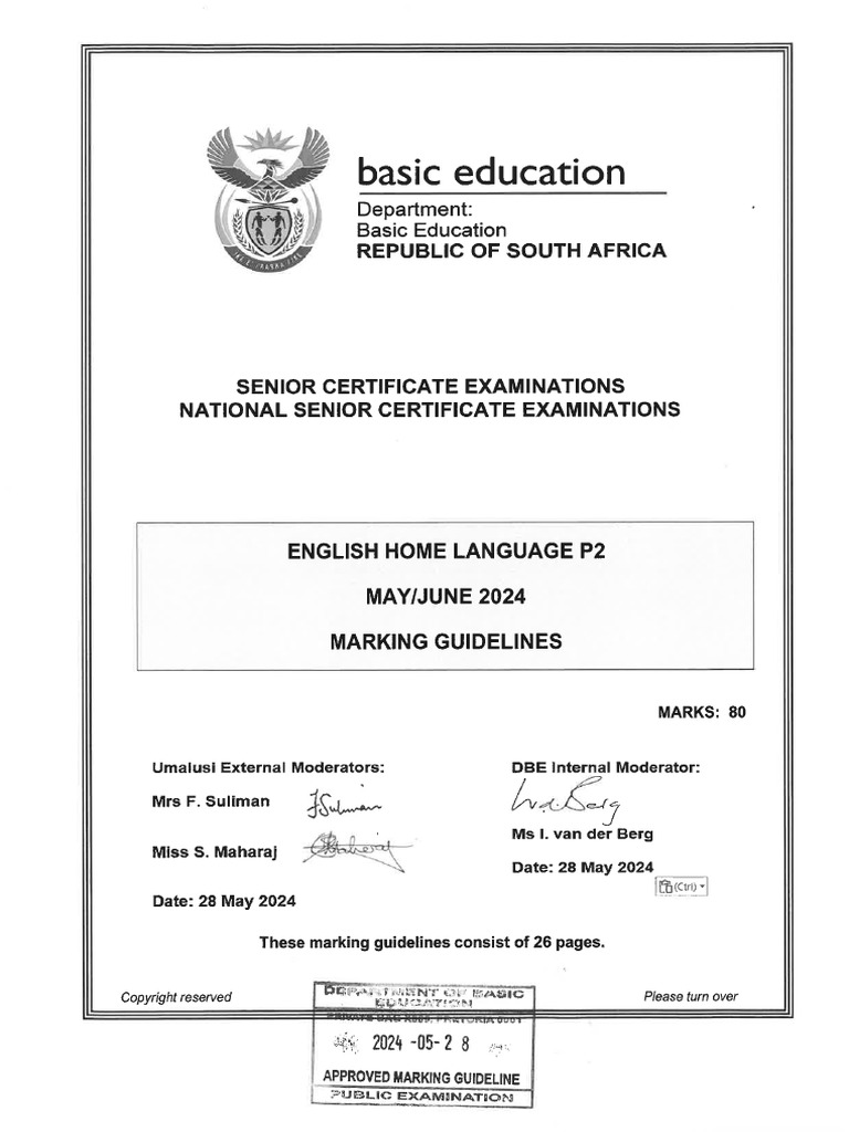 English HL P2 May-June 2024 Approved Marking Guideline | PDF