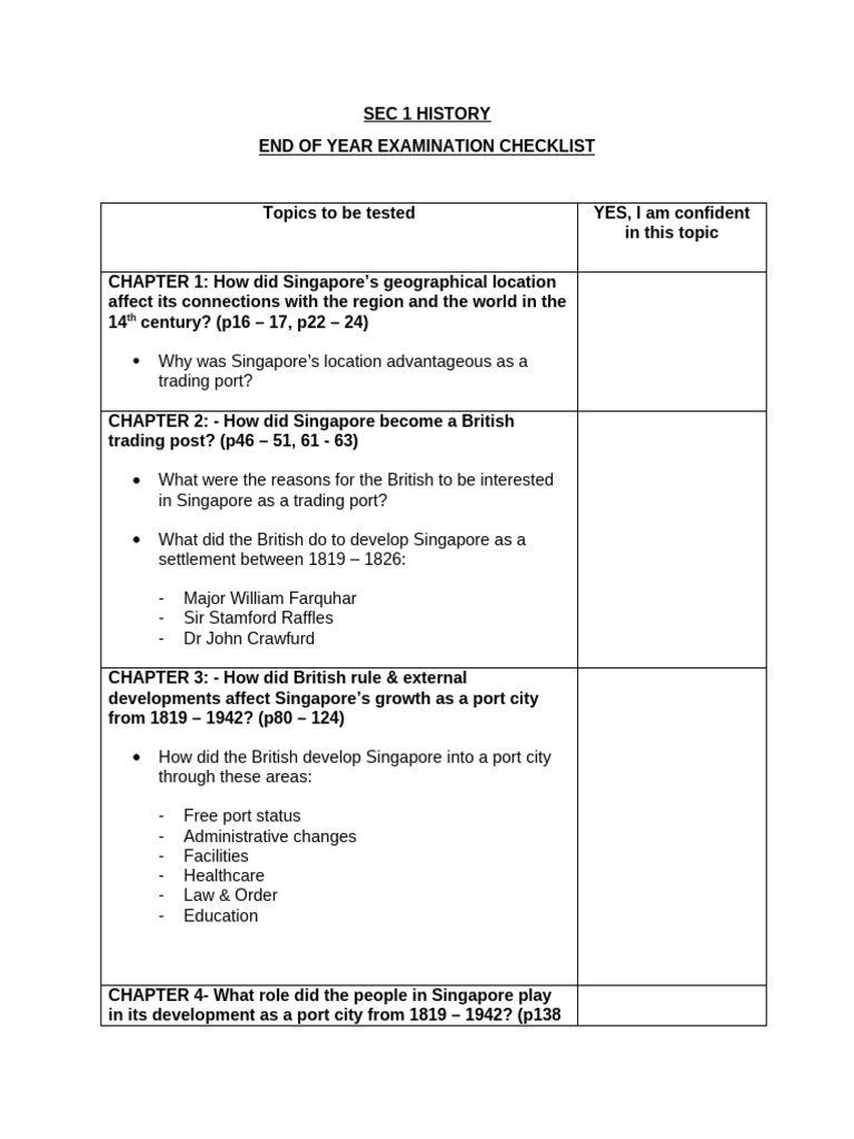 2024 s1 Eoy Exam Checklist | PDF