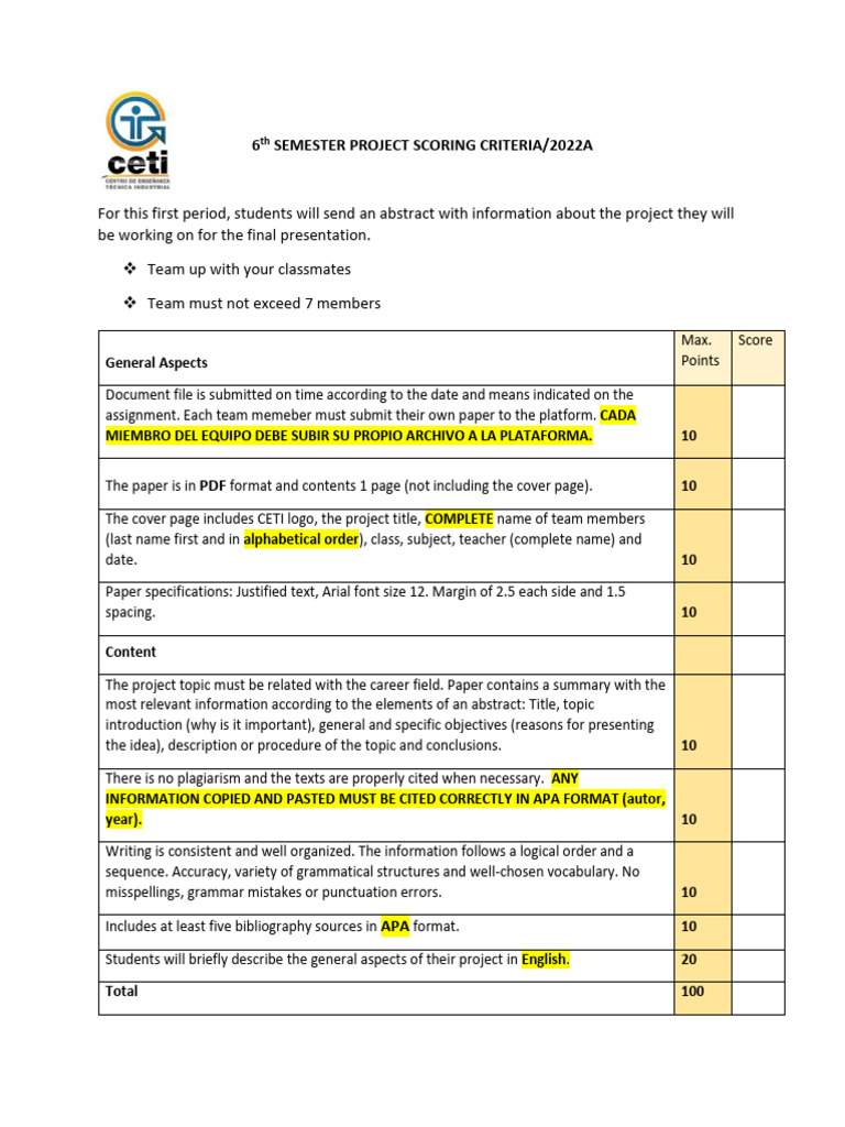 Project Check List 6° 2023B | PDF