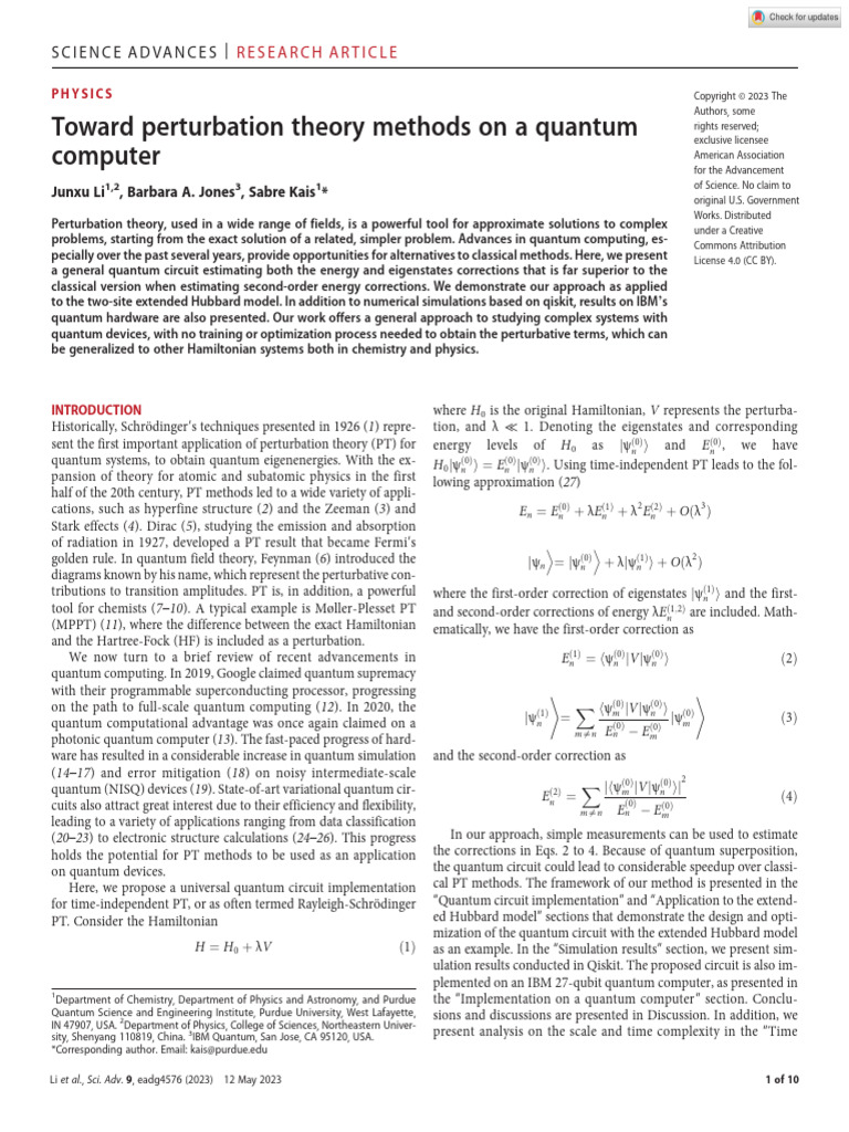 sciadv.adg4576 | PDF | Perturbation Theory (Quantum Mechanics) | Quantum Computing