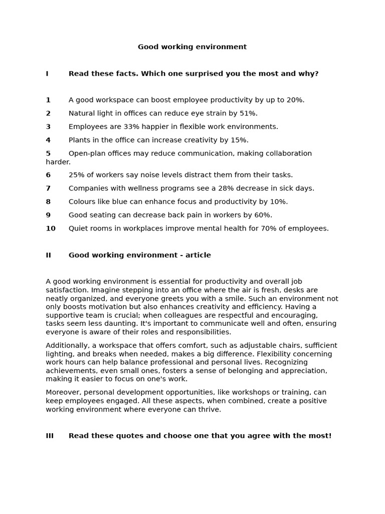 Good Working Environment | PDF | Social Psychology | Workplace