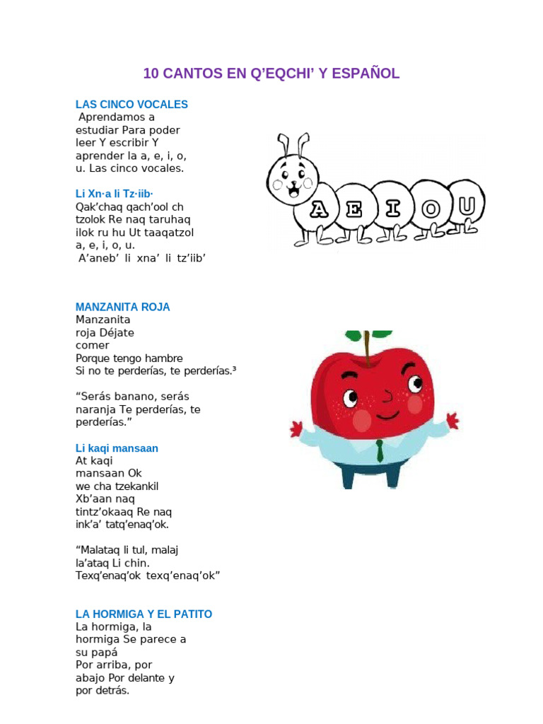 Cantos Infantiles en Q'eqchi' y Español | PDF | Apocrita