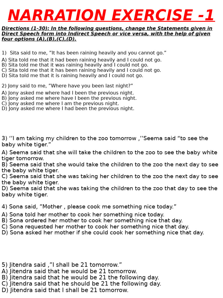 Narration Exercise Part-1 | PDF