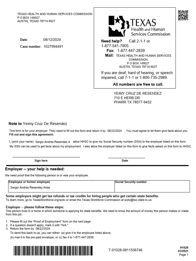 Texas Employment Verification Form | PDF