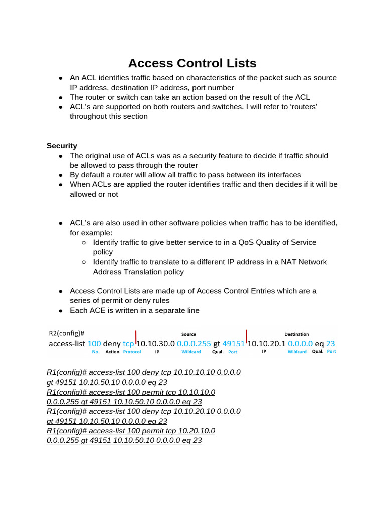 Understanding Access Control Lists (ACLs) | PDF | Router (Computing ...