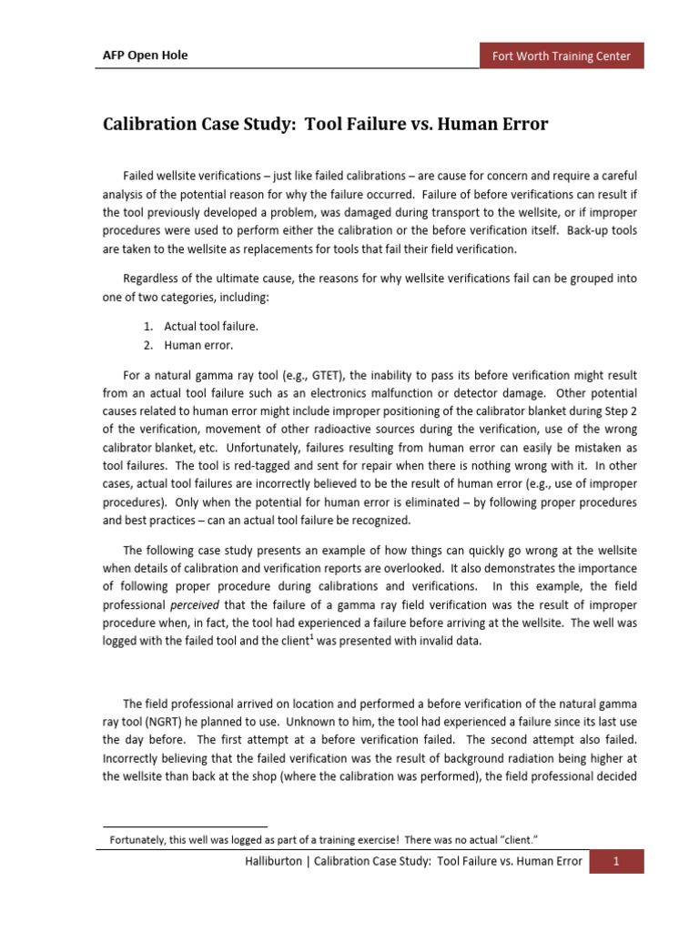 Case Study - Tool Failure vs. Human Error | PDF | Calibration