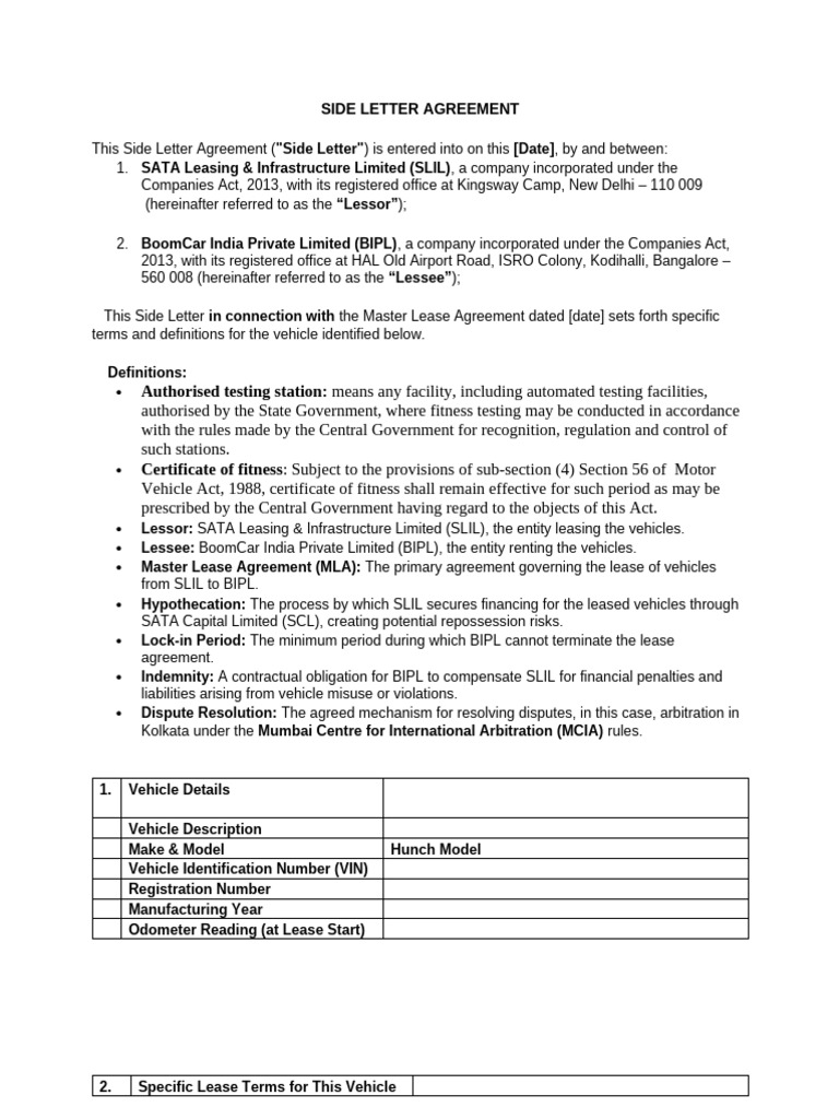 Side Letter Agreement | PDF | Lease | Arbitration