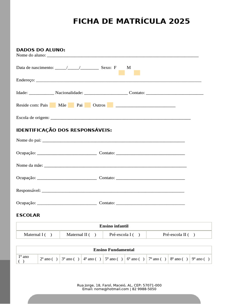 FICHA--DE--MATRÍCULA--ESCOLAS--2025-----PRETO | PDF | Juventude