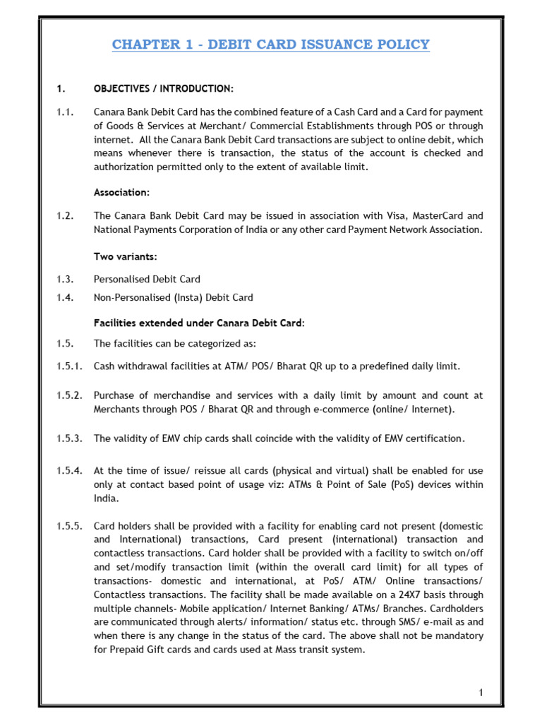 DEBIT CARD ISSUANCE POLICY FY 2023-24 With MITC | PDF | Debit Card ...