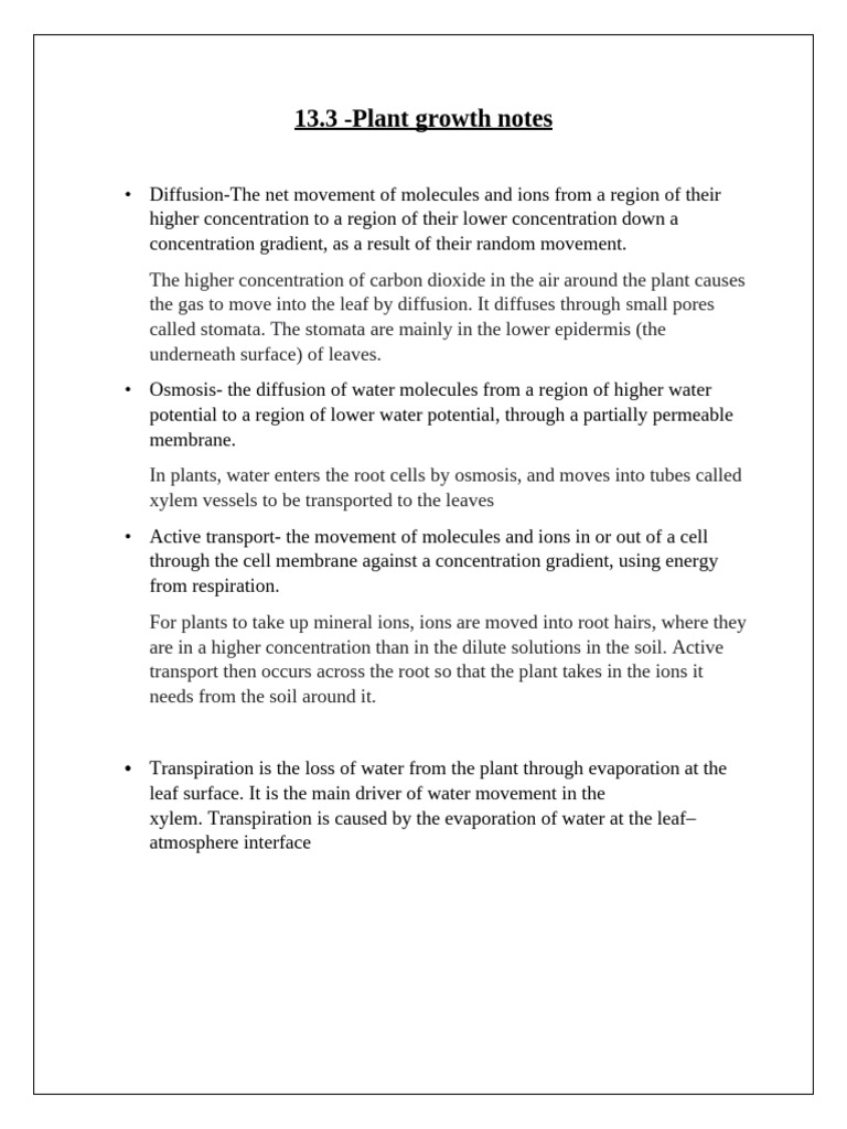 13.3 Plant Growth Notes | PDF | Stoma | Leaf