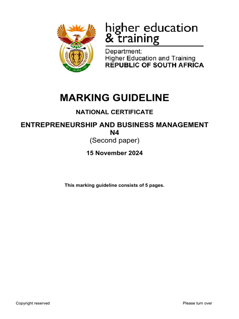 N450 Entrepreneurship and Business Management N4 P2 Memo Nov 2024 | PDF ...