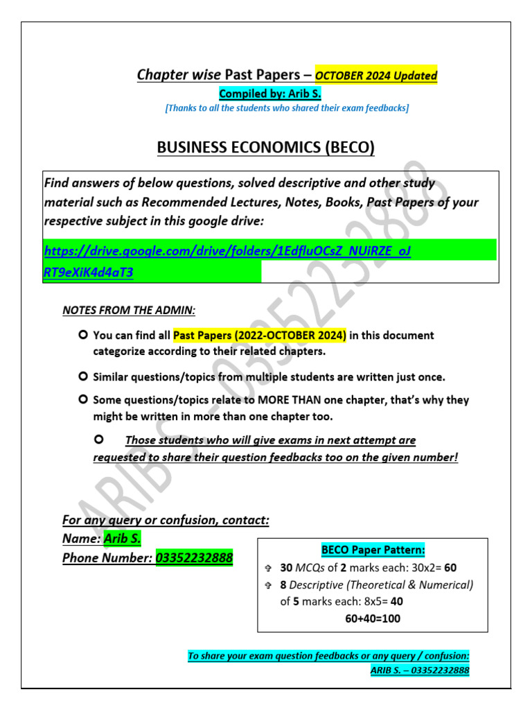 02. Chapterwise PP BECO - OCTOBER'24 Updated | PDF | Elasticity (Economics) | Inflation