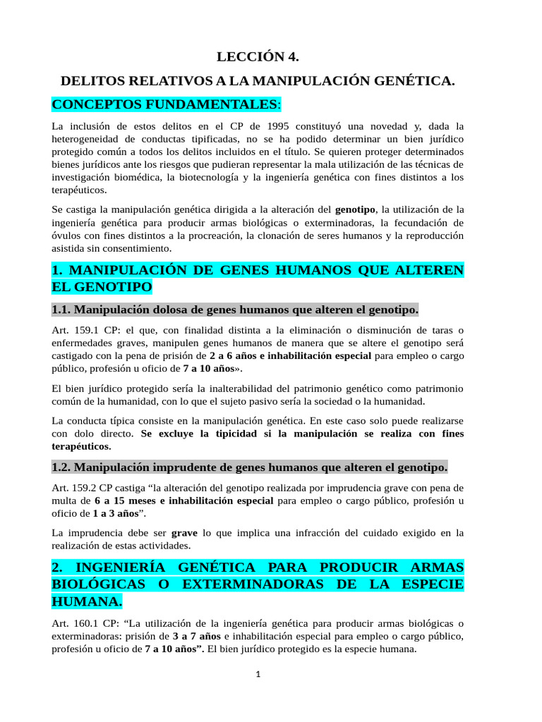 LECCIÓN IV Resumen | PDF | Ingeniería genética | Castigos