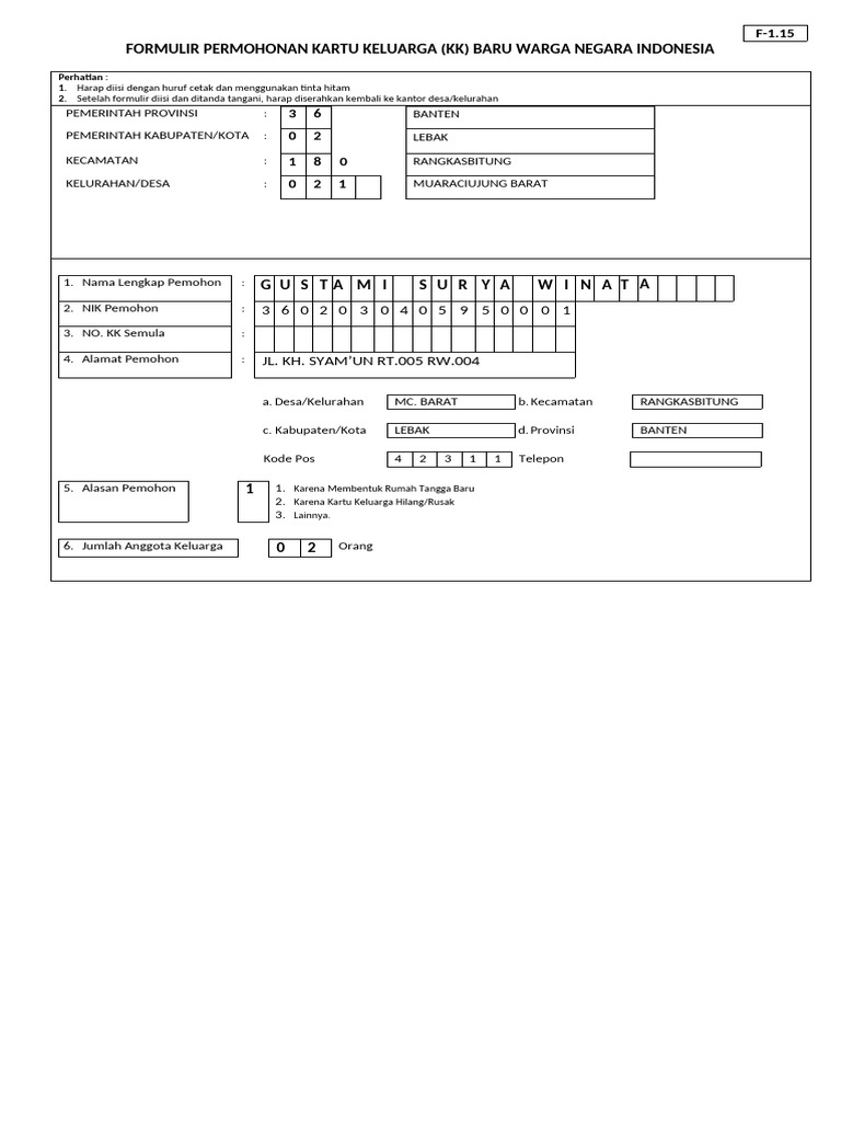 Kartu Keluarga (Blanko) | PDF