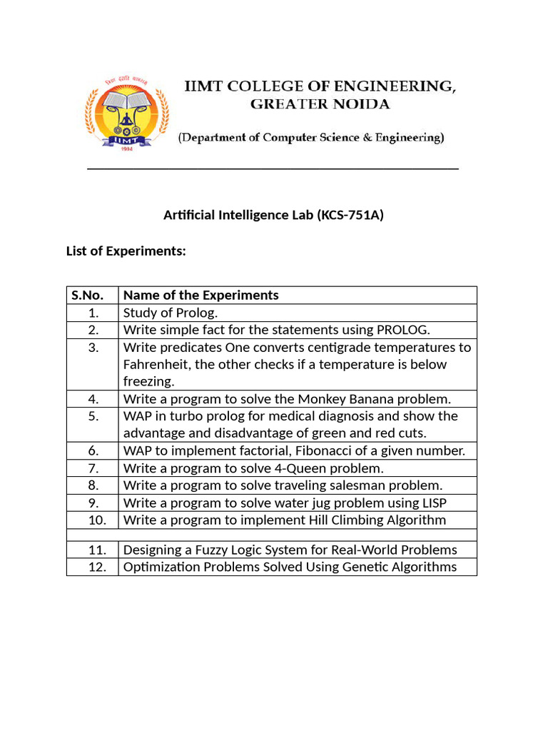 AI Lab Experiments: Prolog & Algorithms | PDF