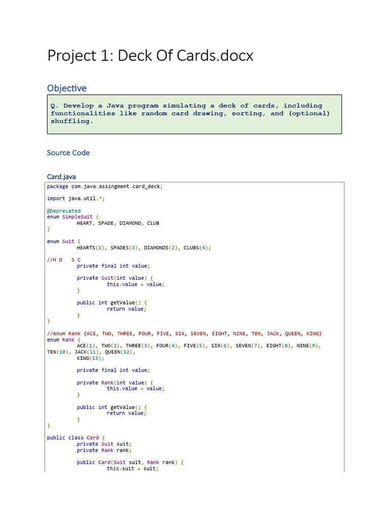 Project 1 Deck of Cards | PDF | Playing Cards | Computer Programming