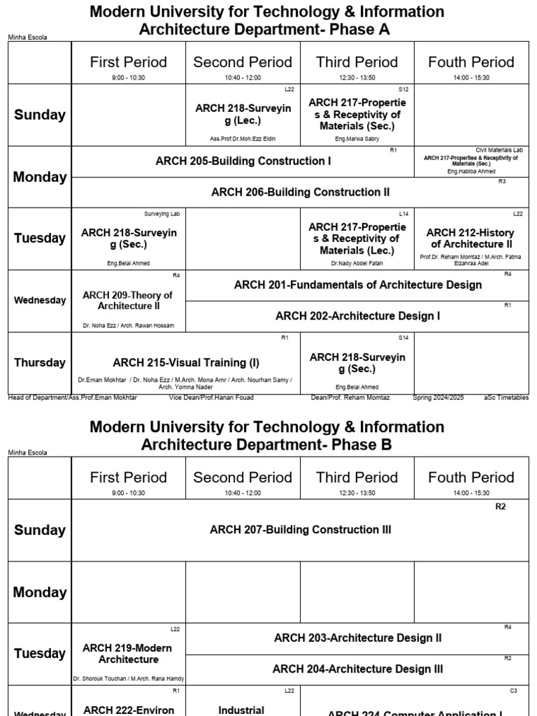 Time Table Spring 2025 | PDF