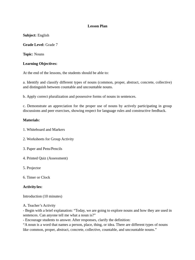 Lesson Plan Special Education | PDF | Noun | Lesson Plan