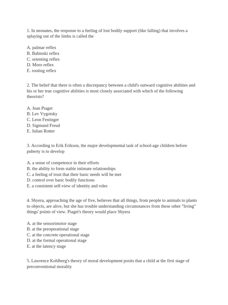 AP Psych Developmental Practice Test | PDF | Attachment Theory | Human ...