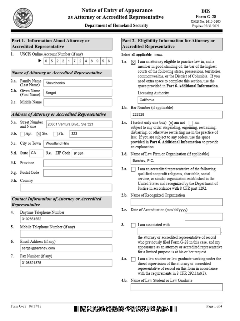 Corrected Marmoian G-28 | PDF | United States Citizenship And ...