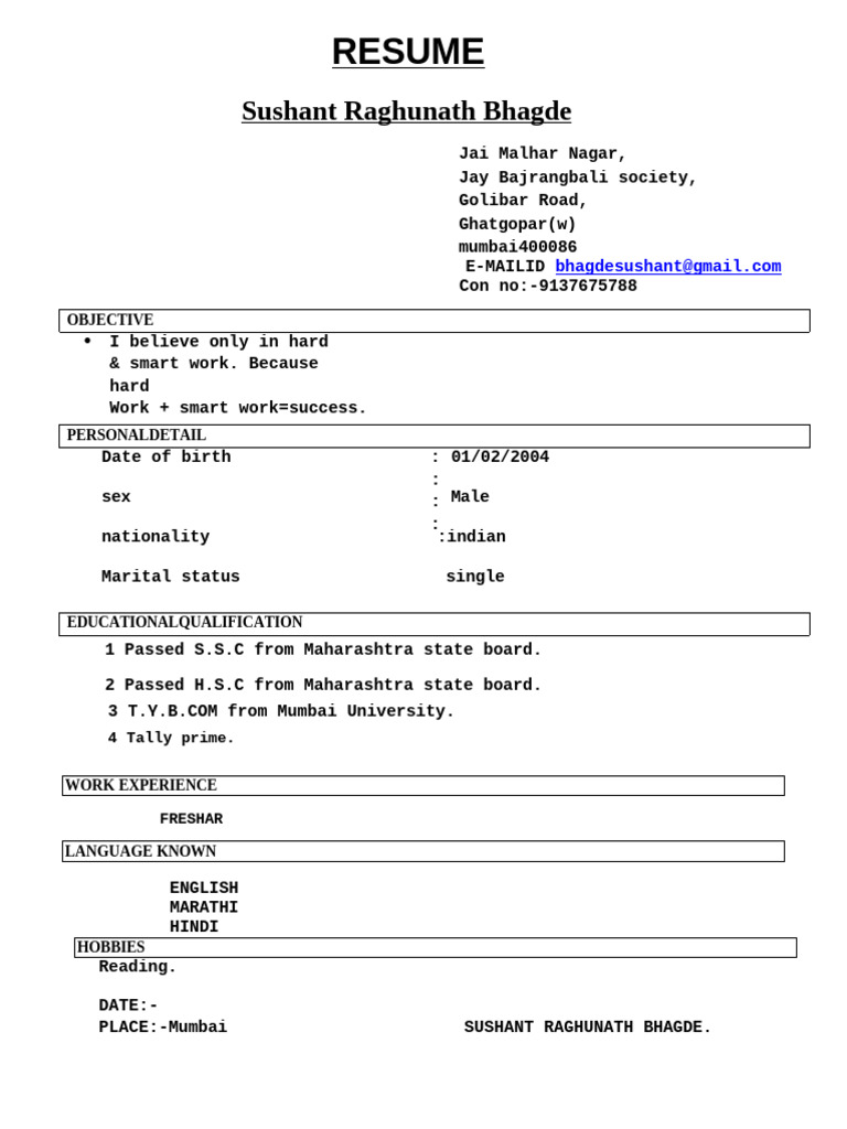 Sushant Resume | PDF