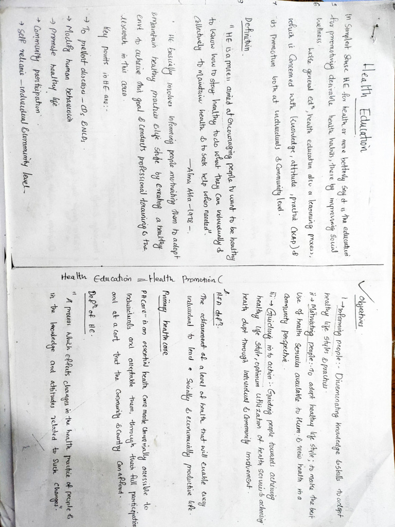 Health Education Notes | PDF