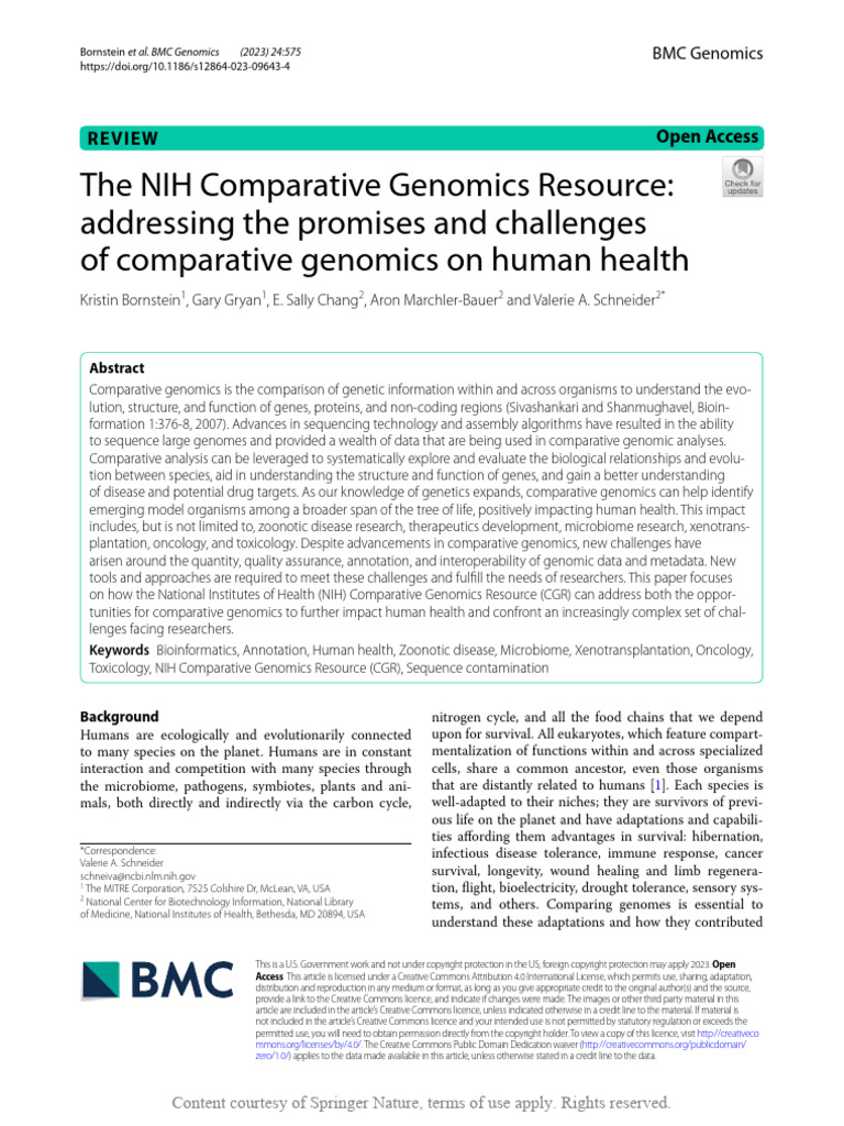 The NIH Comparative Genomics Resource Addressing T | PDF | Genomics | Bioinformatics
