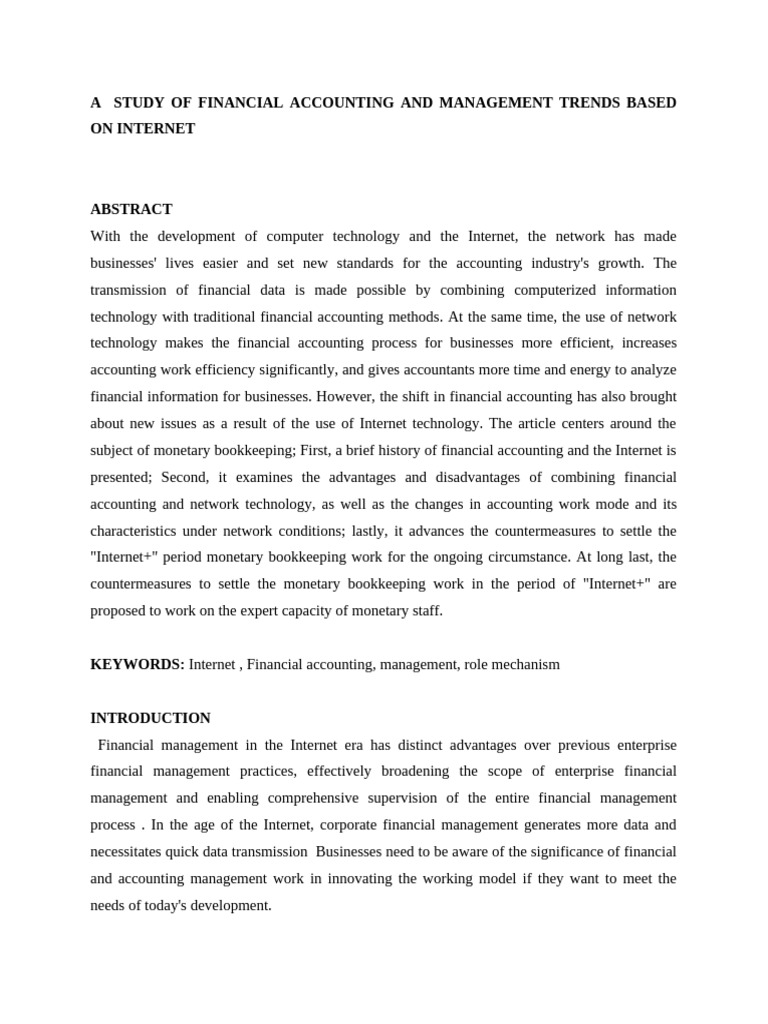 A Study of Financial Accounting and Management Trends Based On Internet ...