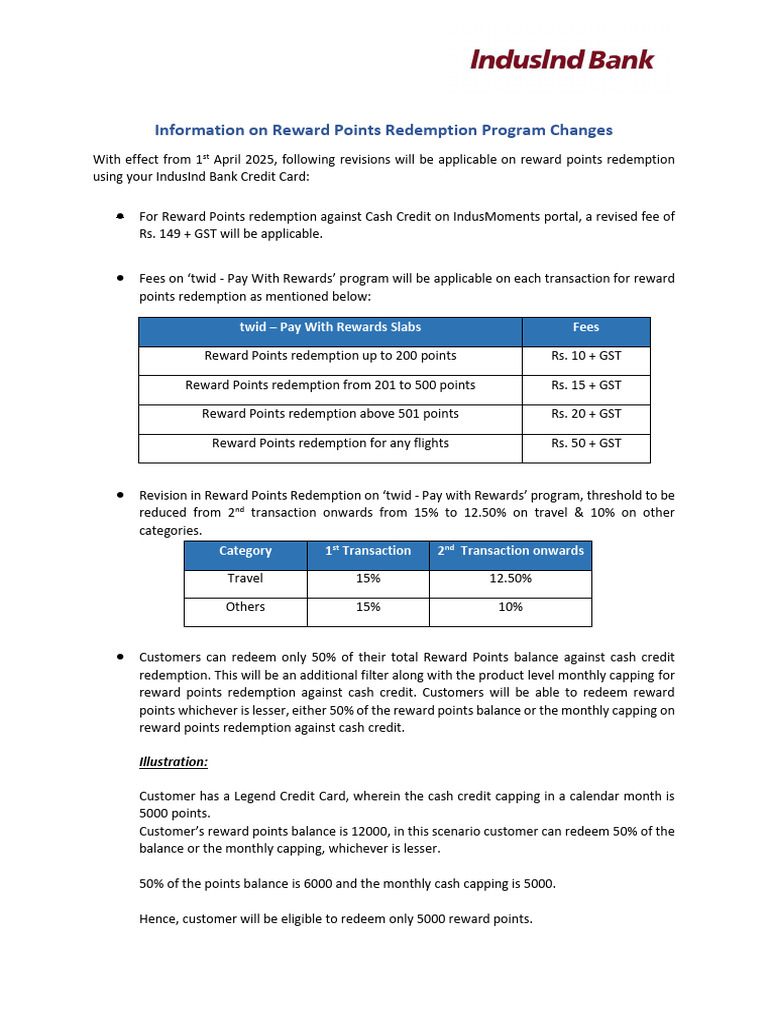 IndusInd Credit Card Reward Points Update | PDF | Loyalty Program ...