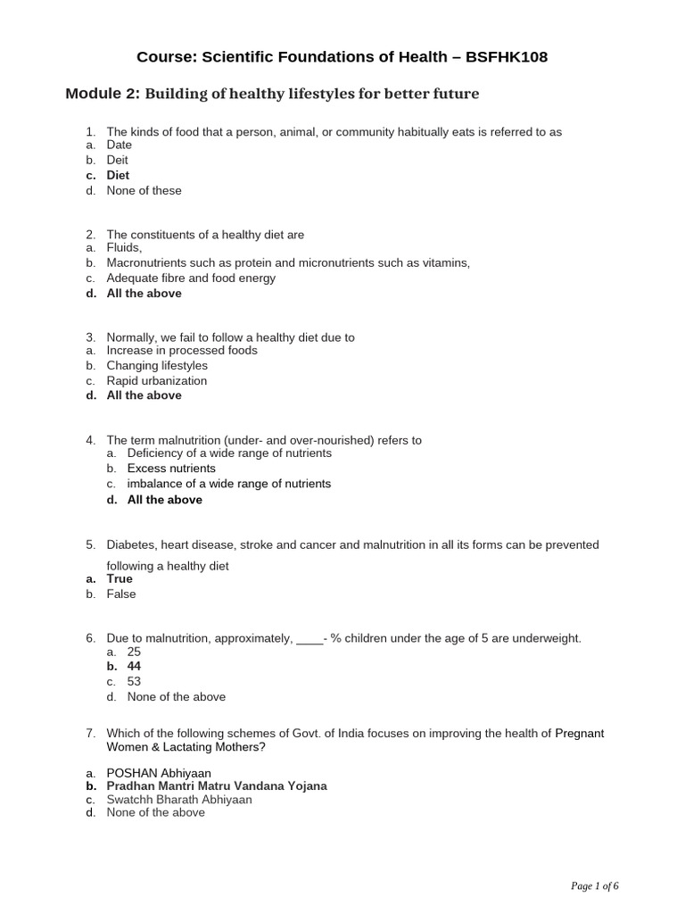 SFH - Model Questions-Module 2-Updated | PDF | Fat | Foods