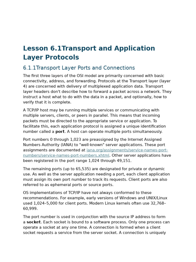 Lesson 6 | PDF | Transmission Control Protocol | Port (Computer Networking)