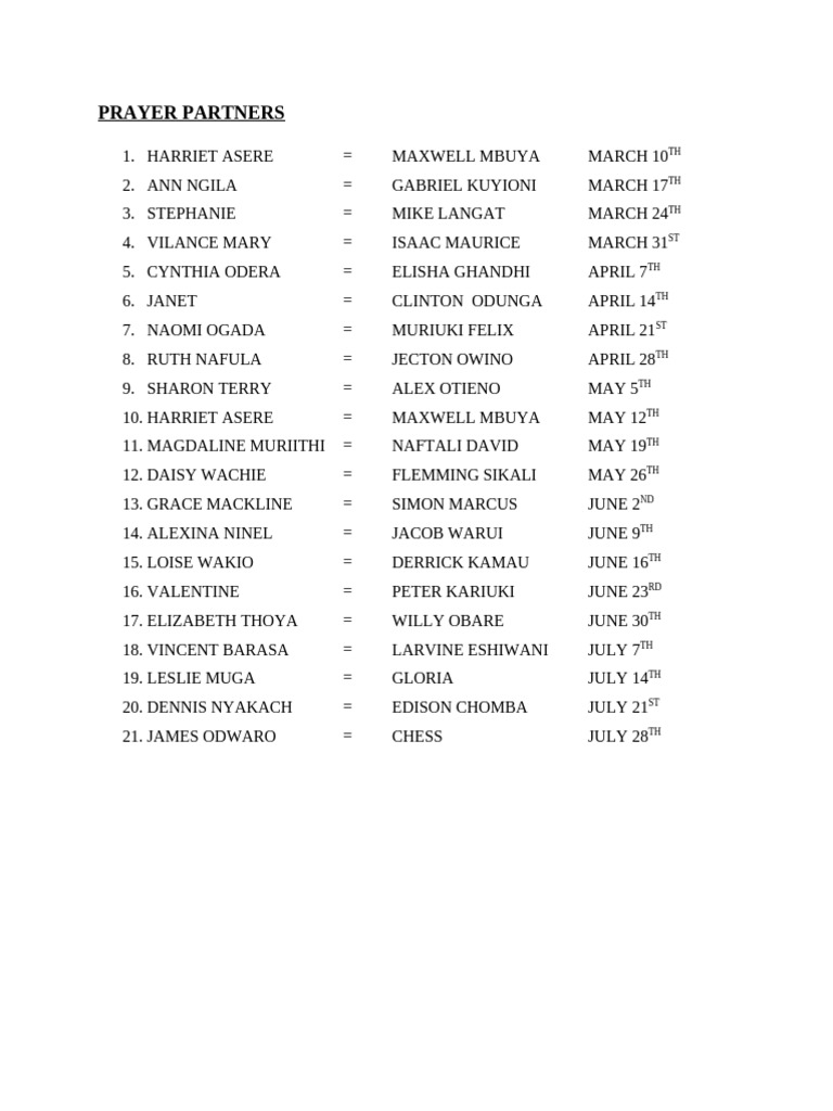 Prayer Partners Schedule 2023 | PDF