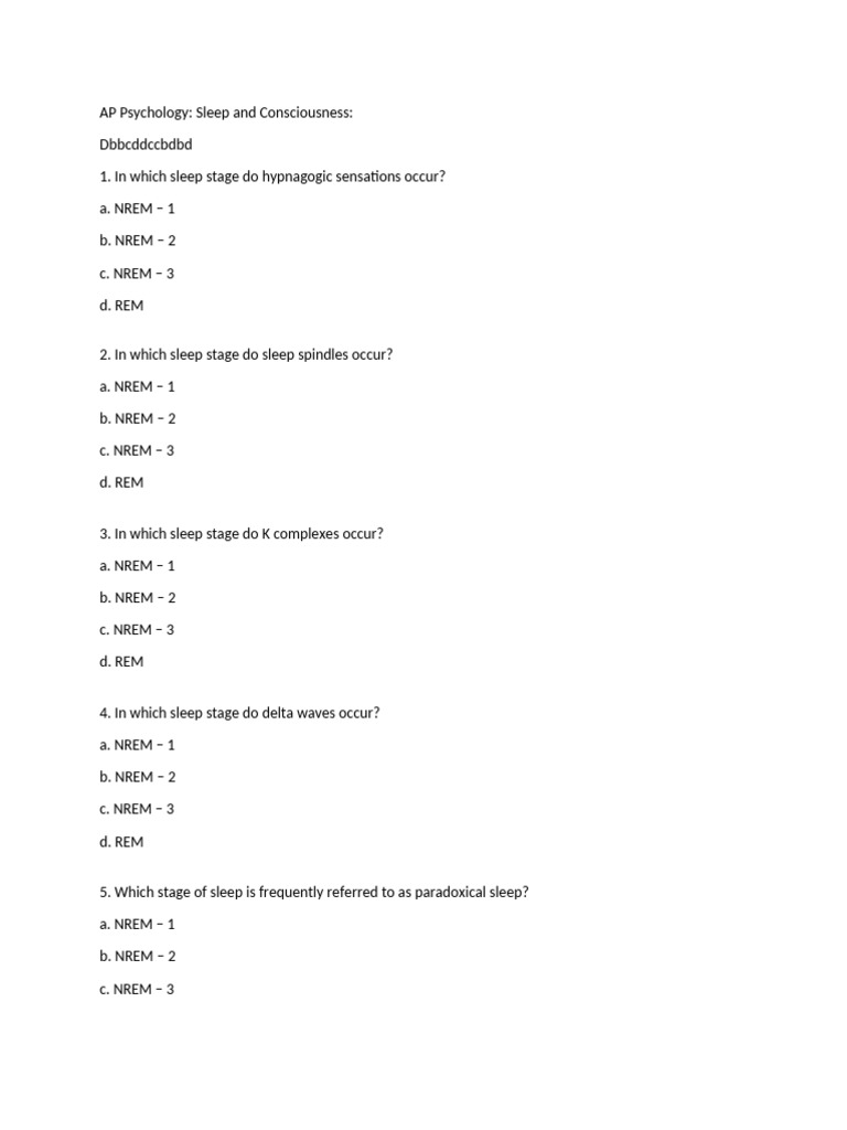 AP Psychology - Sleep Quiz | PDF | Sleep | Rapid Eye Movement Sleep