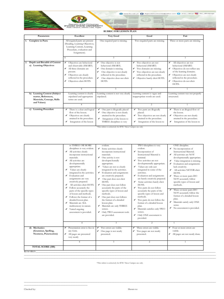 Rubric Lesson Plan | PDF | Learning | Lesson Plan