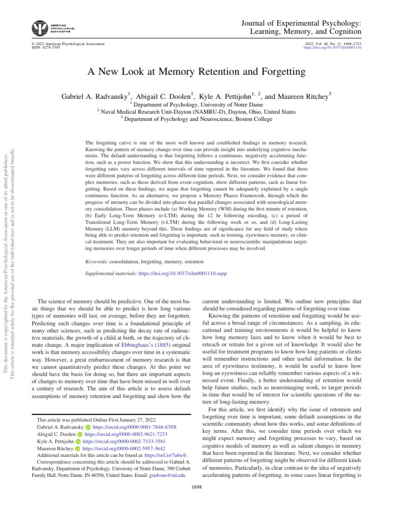 A New Look at Memory Retention and Forgetting | PDF | Memory | Cognition