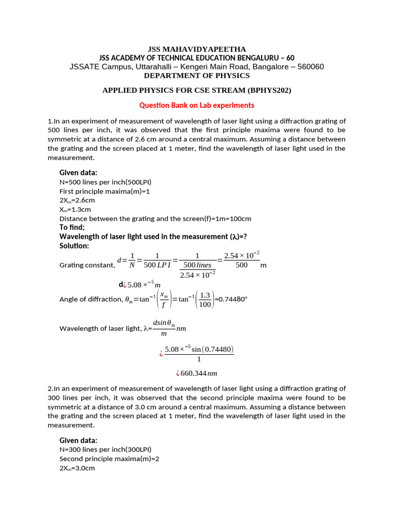 Applied Physics Problems | PDF | Diffraction | Optics