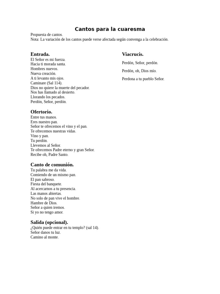 Cantos para la cuaresma | PDF