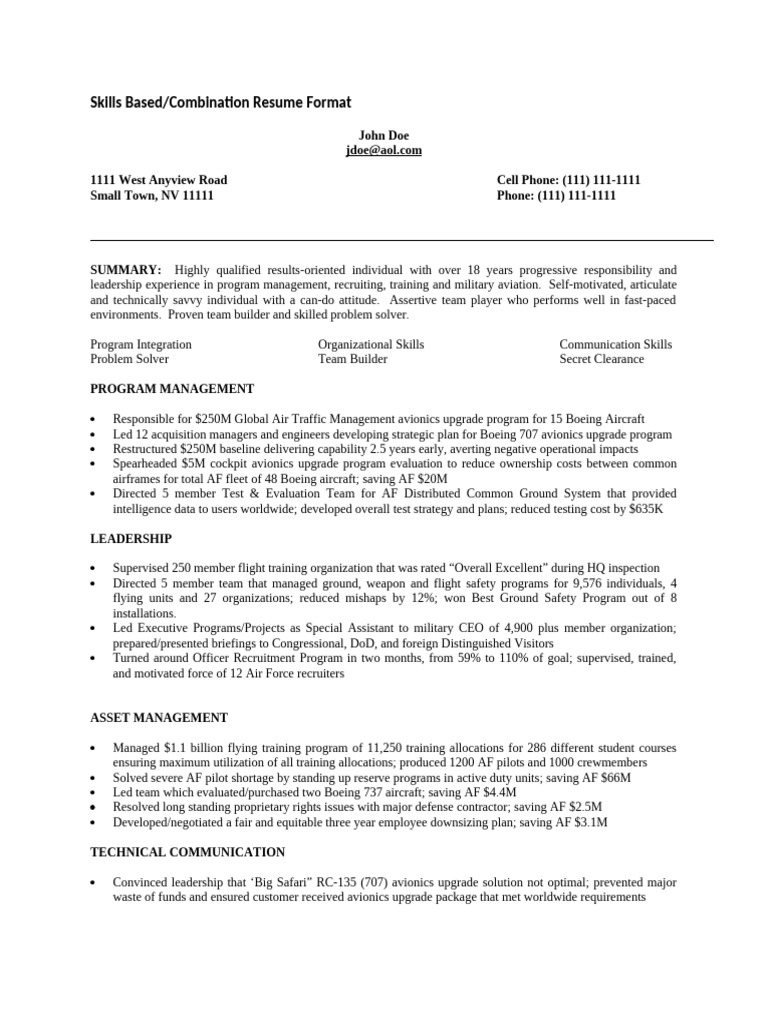 Skills Based Combination Resume | PDF | Avionics | Leadership