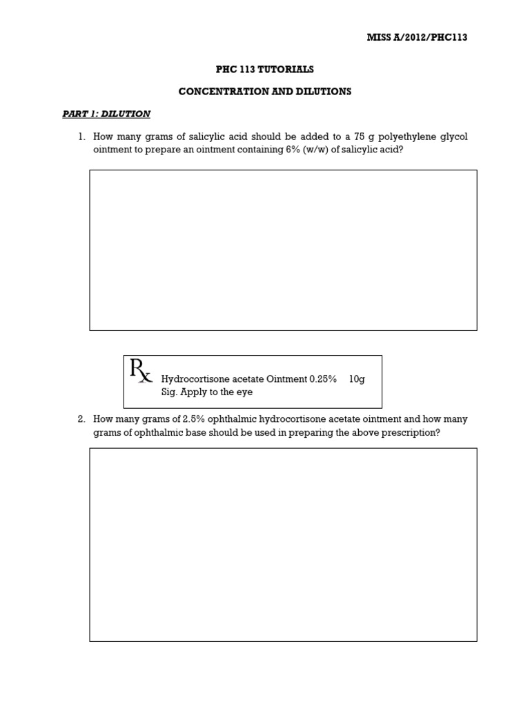 TUTORIAL - Concentration and Dilution | PDF | Pharmacology | Drugs