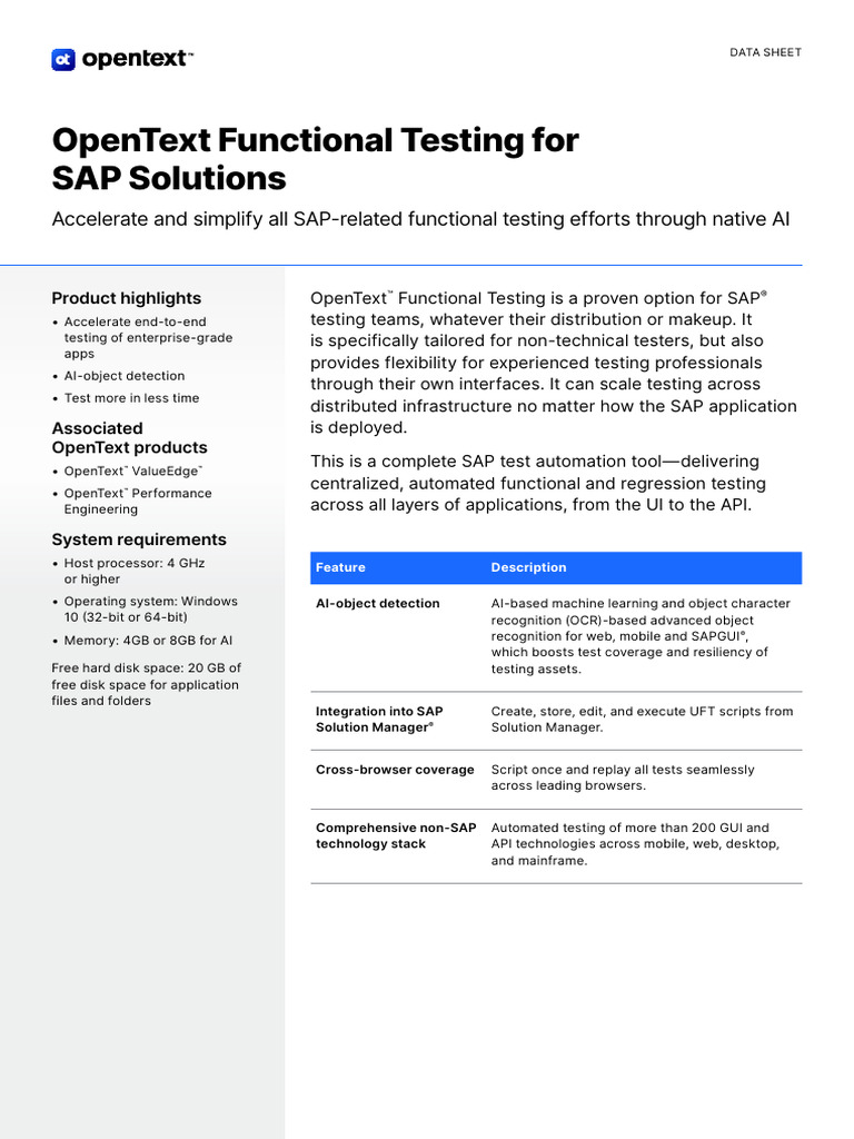 Opentext Functional Testing For Sap Solutions Ds en | PDF | Information ...