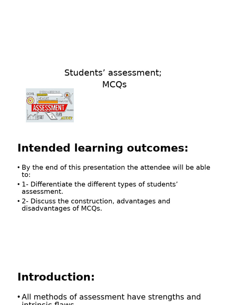 Students' Assessment Mcqs | PDF