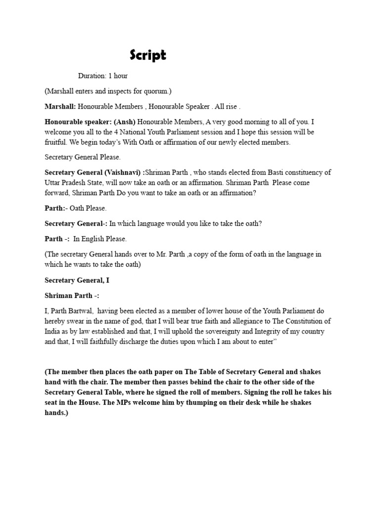 Youth Parliament Script | PDF