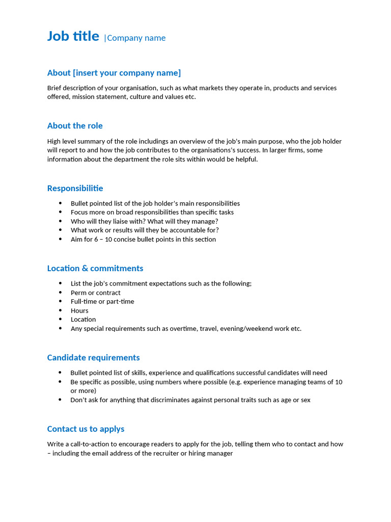 Basic Job Description Template 1 | PDF