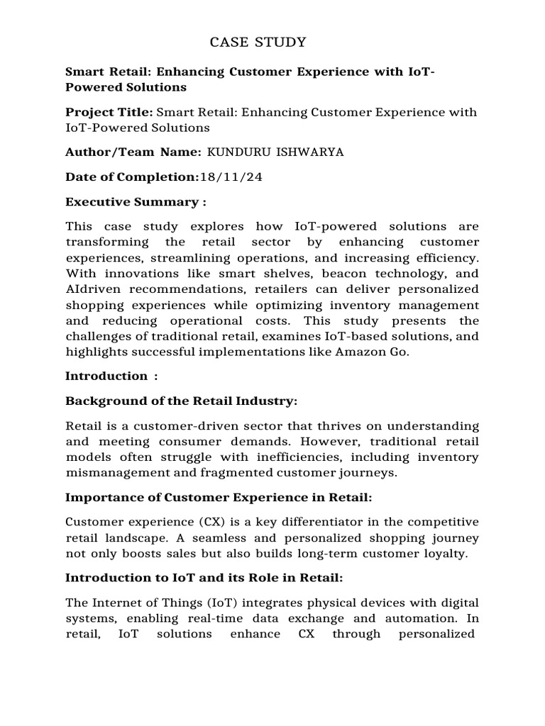 SmartRetail CaseStudy (Ishwarya) | PDF | Internet Of Things | Customer Experience