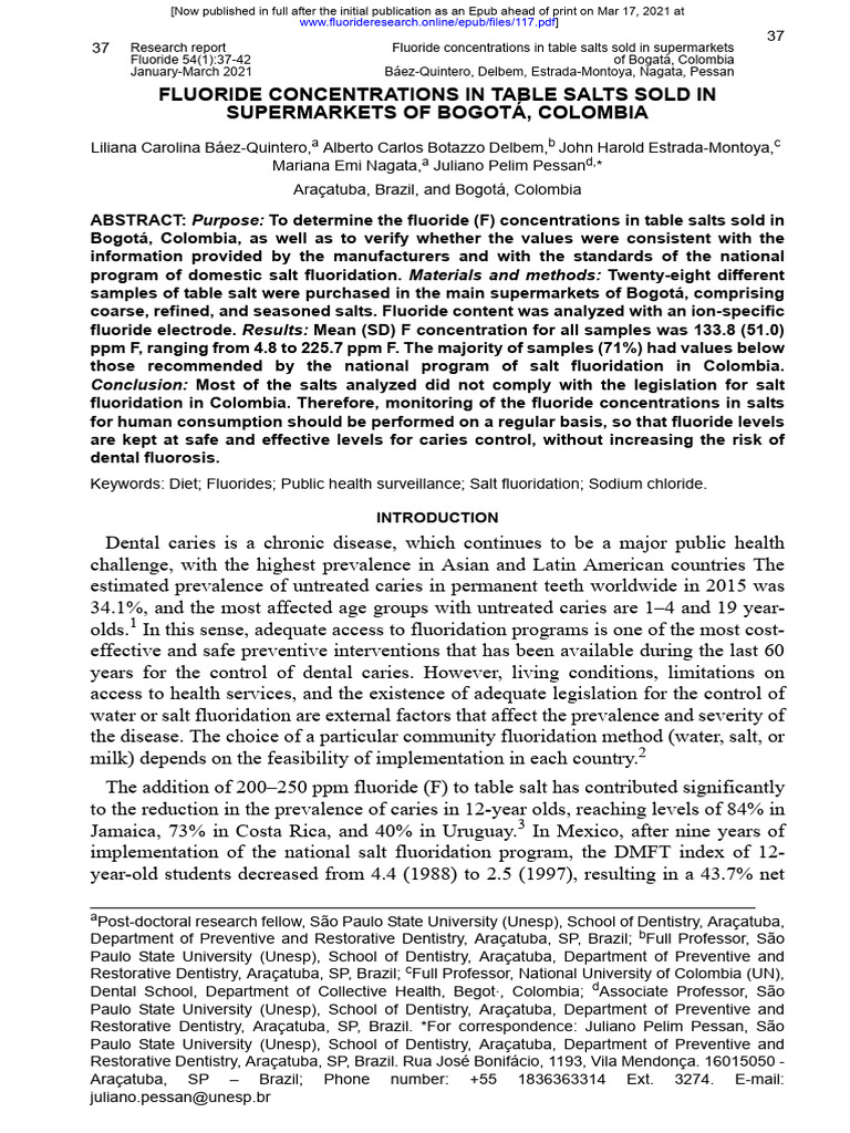 Fluoride Levels in Bogotá Table Salt | PDF | Dentistry | Fluorine