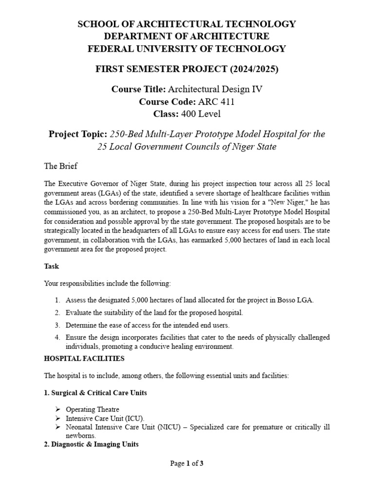 Design Brief 400 Level - Hospital Design | PDF | Patient | Psychiatry